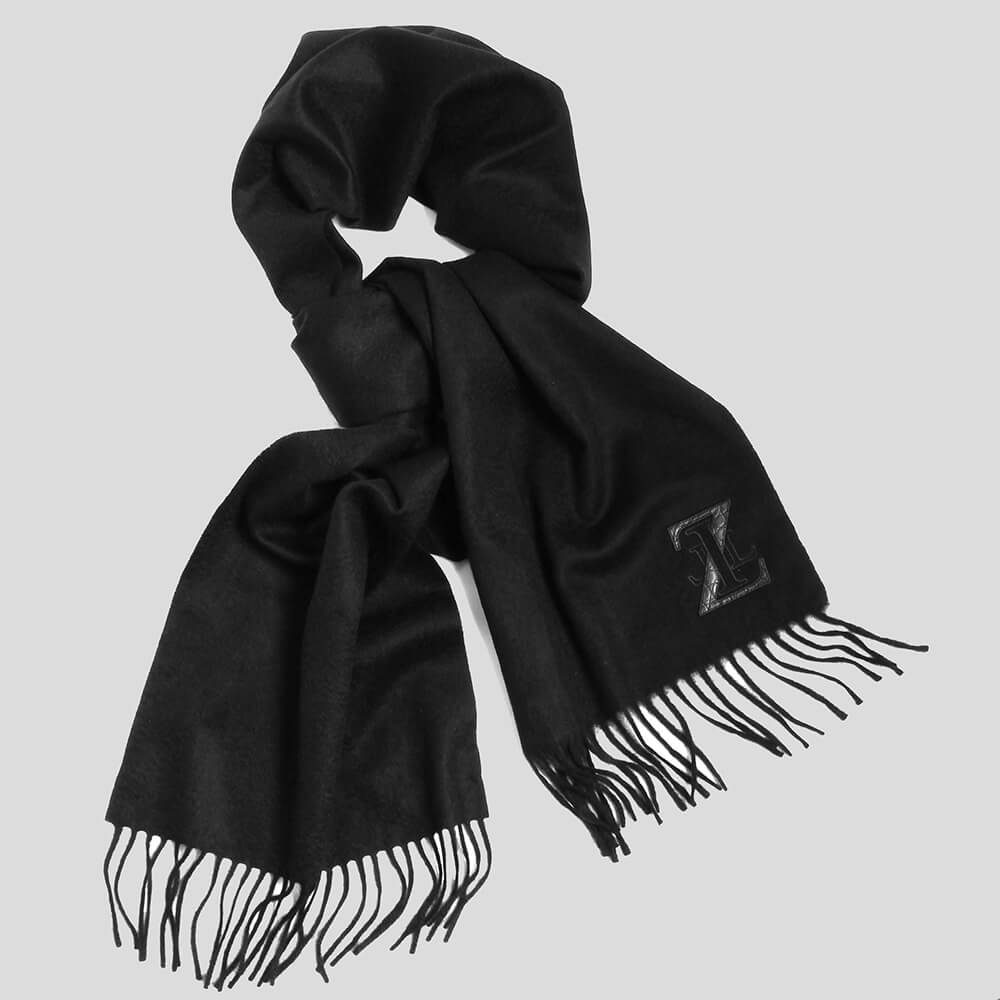 ZILLI 】Cashmere muffler with alligator leather emblem, Black (zil024 ...